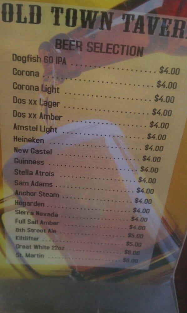 Menu at Old Town Tavern pub & bar, Scottsdale