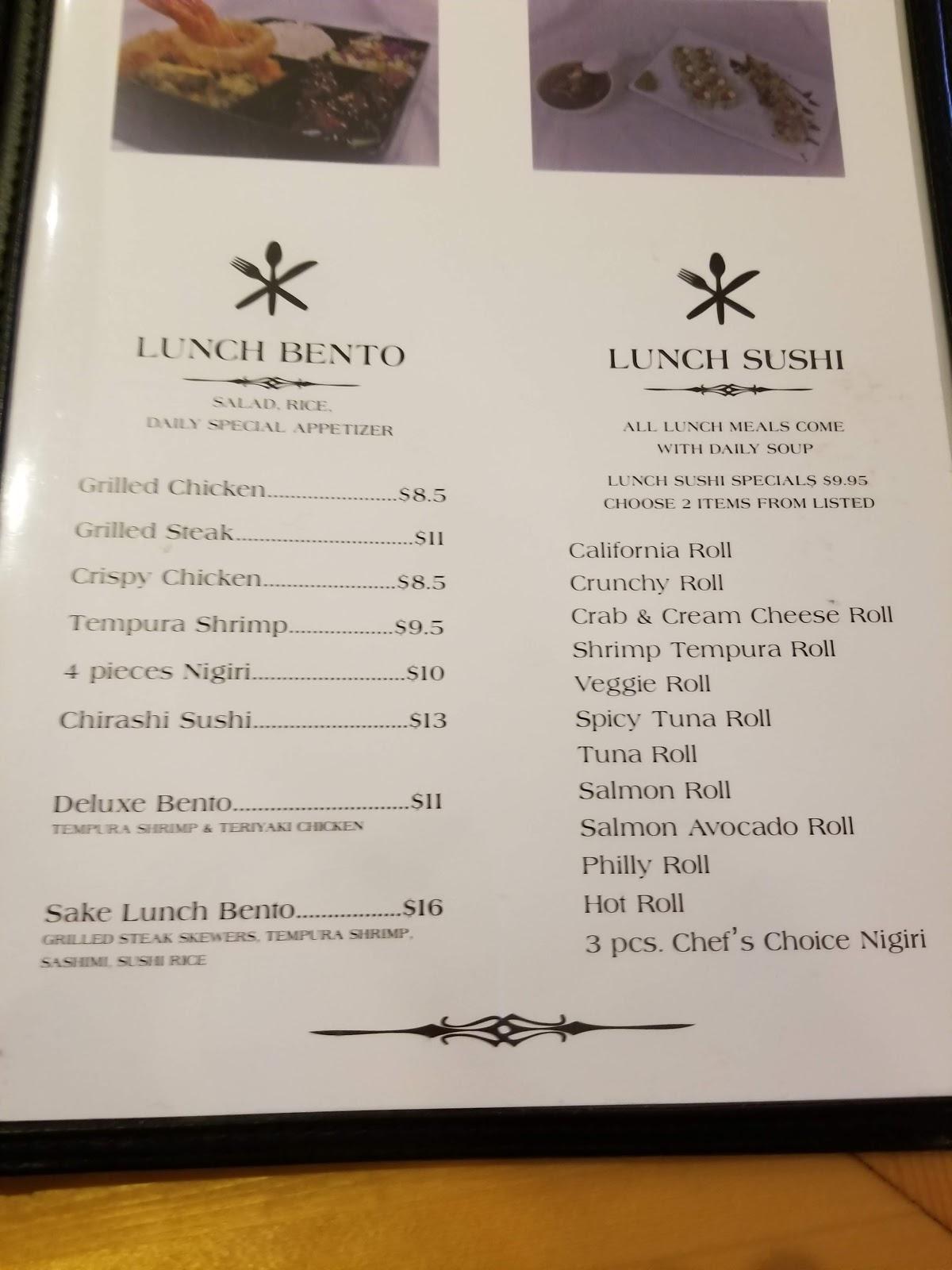 Menu at Sake restaurant, Kerrville
