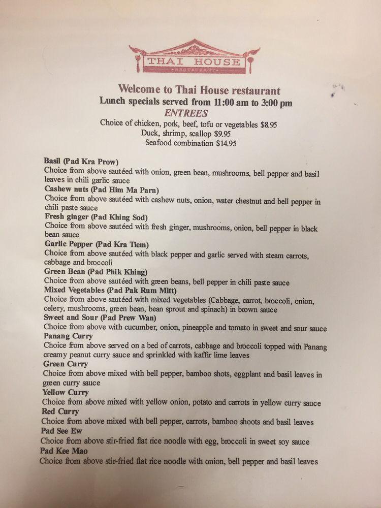 Menu at Thai House restaurant, Cameron Park