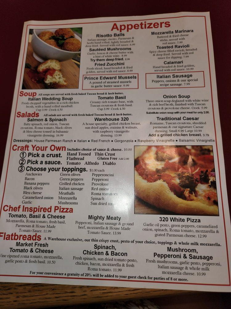 Menu at The Warehouse Delaware restaurant, Delaware