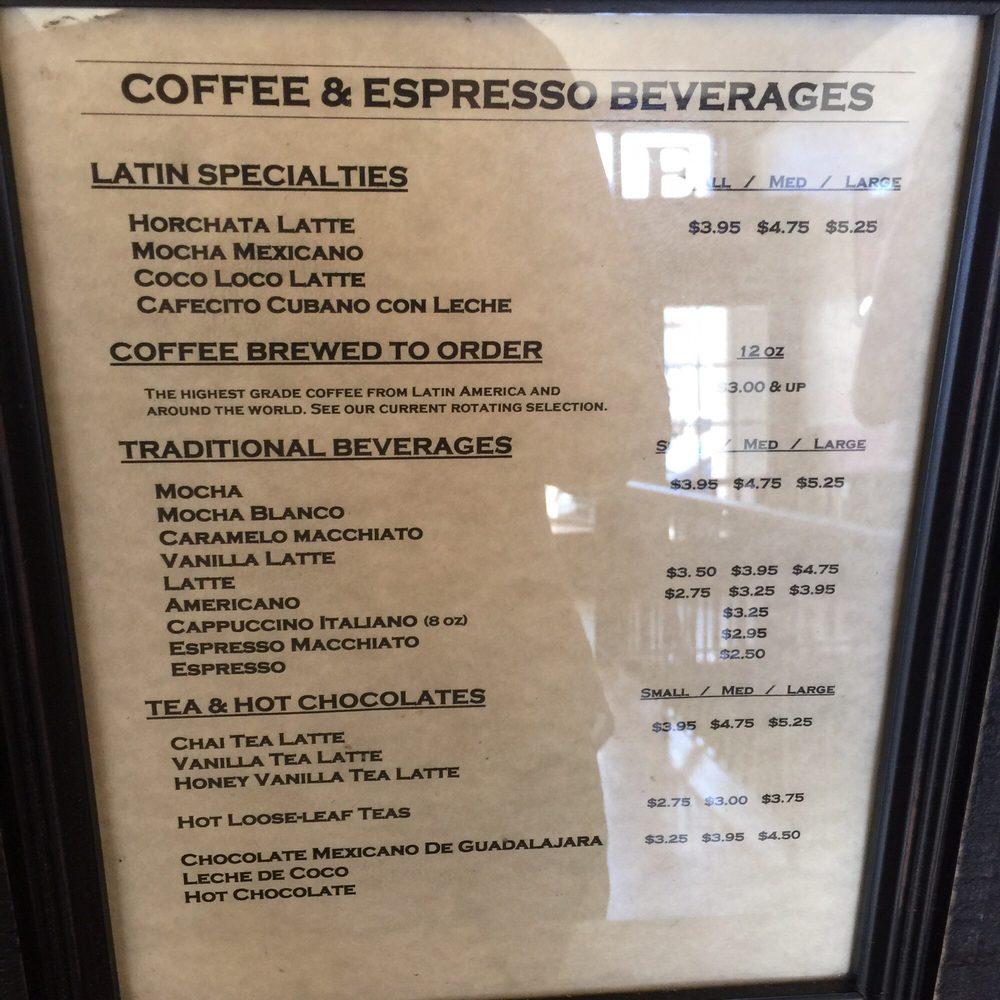 Menu at Tierra Mia Coffee cafe, Los Angeles, N Alvarado St