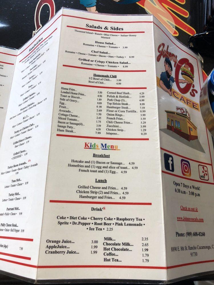 Menu at Johnny O's Cafe, Rancho Cucamonga