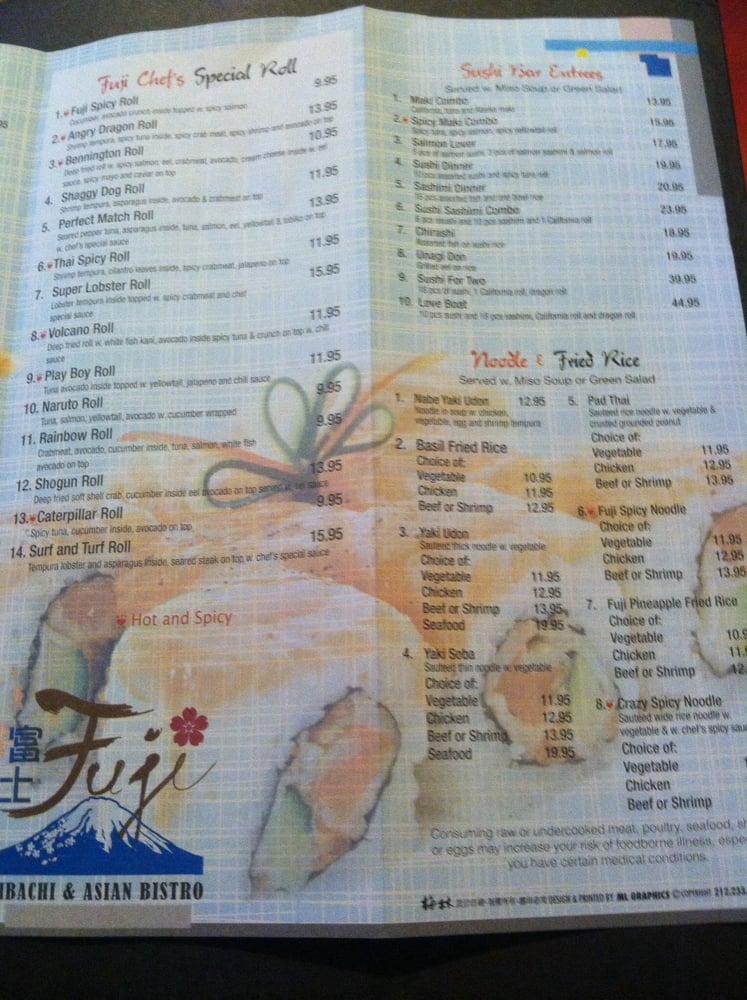 Menu at Fuji restaurant, Bennington