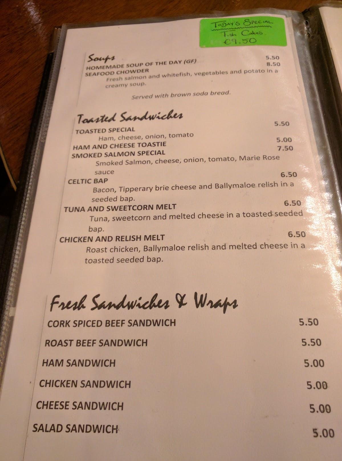 Menu at Le Chateau pub & bar, Cork