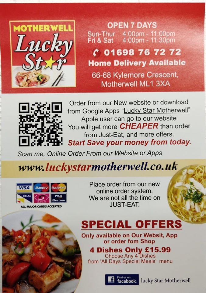 Carta del restaurante Lucky Star Motherwell Chinese Takeaway, Motherwell