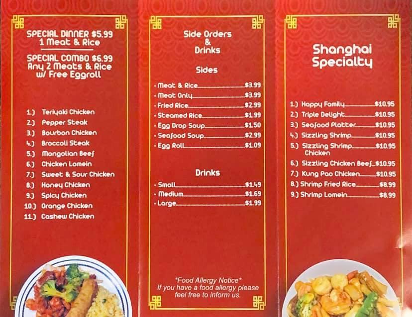 Menu at Shanghai Express restaurant, Gadsden