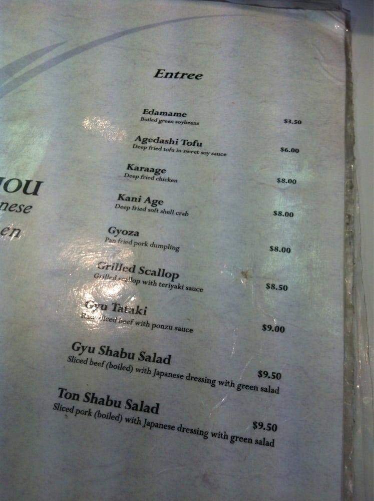 Menu at Shou Japanese Kitchen restaurant, Greenwood