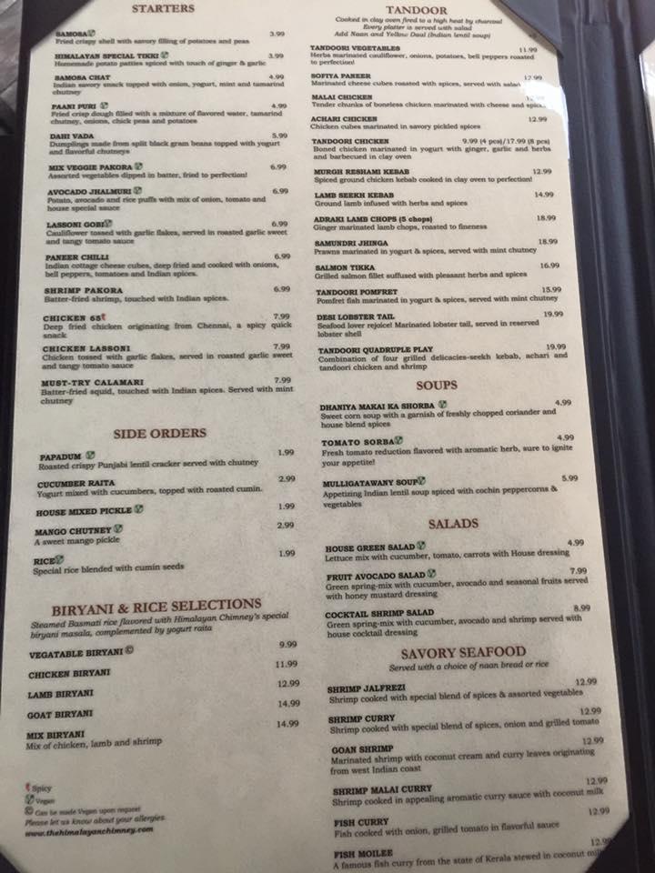 Menu at The Himalayan Chimney pub & bar, Champaign
