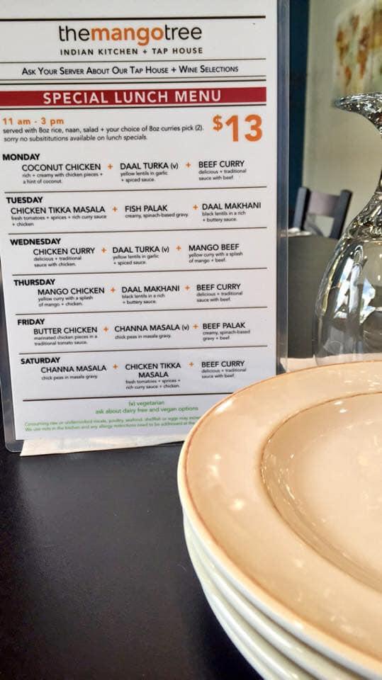 Menu at The Mango Tree restaurant, Spokane