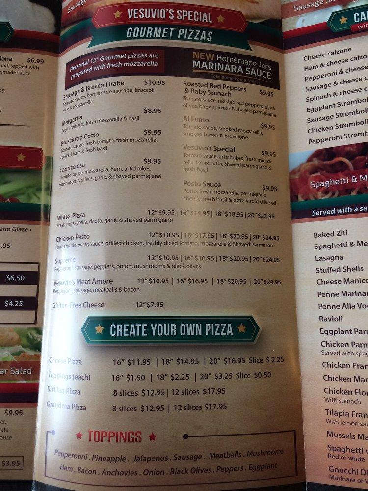 Menu at Vesuvio's Pizzeria, Stuart