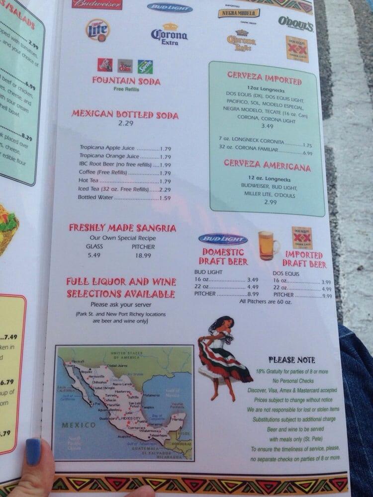 Menu at Carmelita's Mexican Restaurant, Pinellas Park, 66th St N