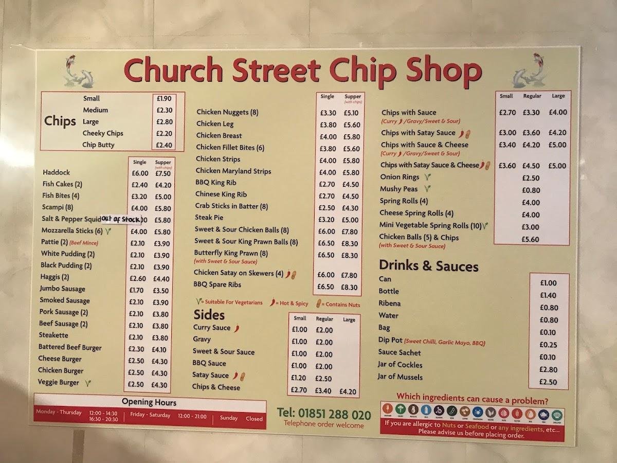 Menu at Church Street Chip Shop fast food, Stornoway