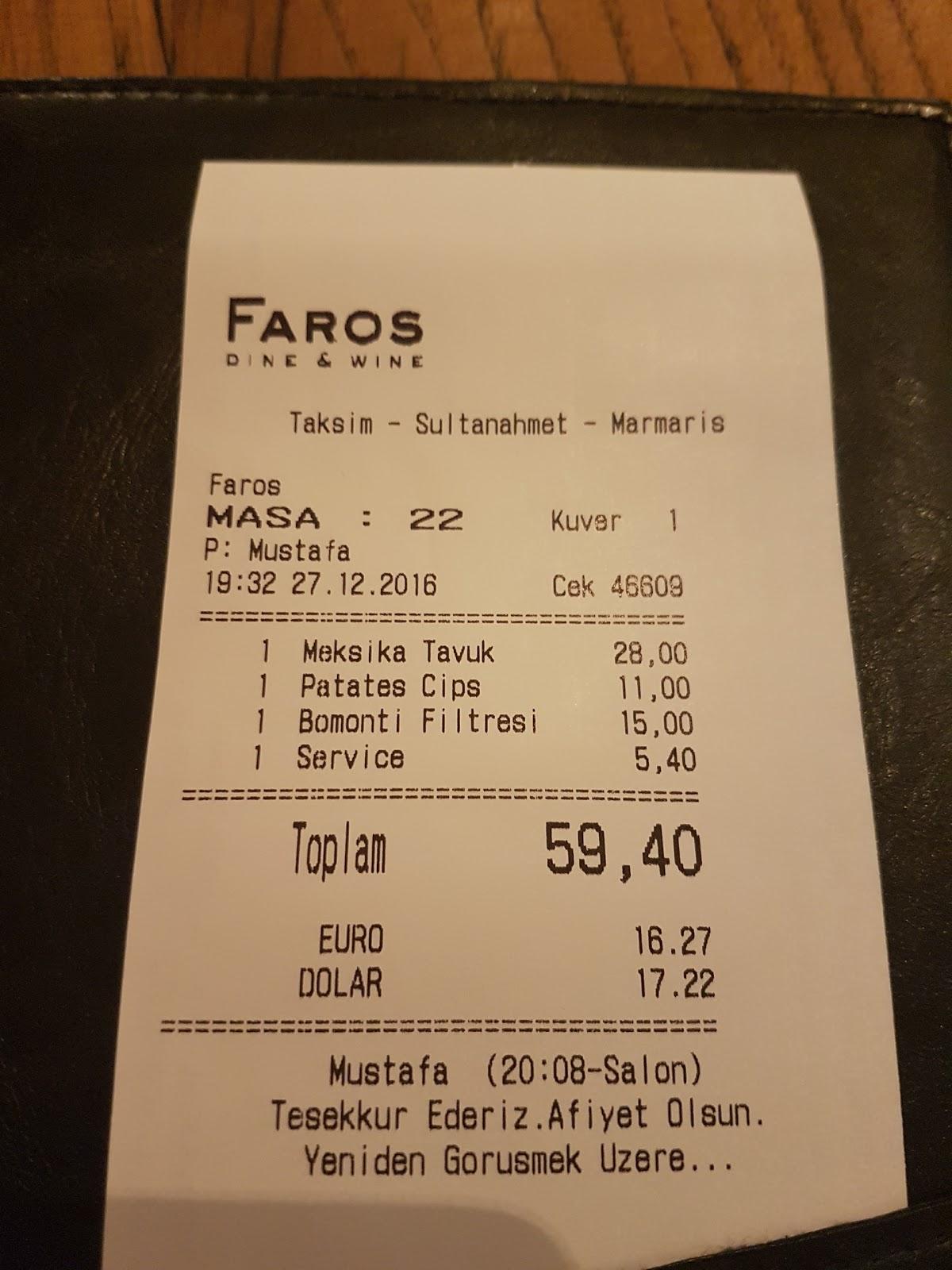 Menu at Faros Restaurant Taksim, Istanbul, Cumhuriyet Cd. No:31