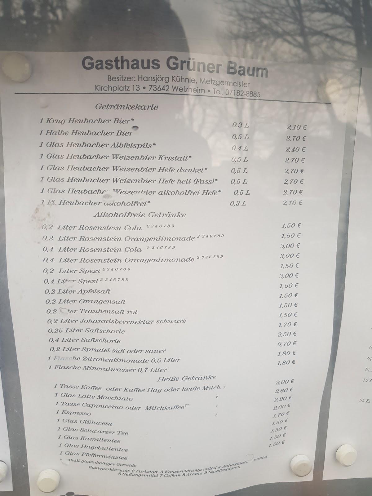Menu at Zum Grünen Baum restaurant, Welzheim