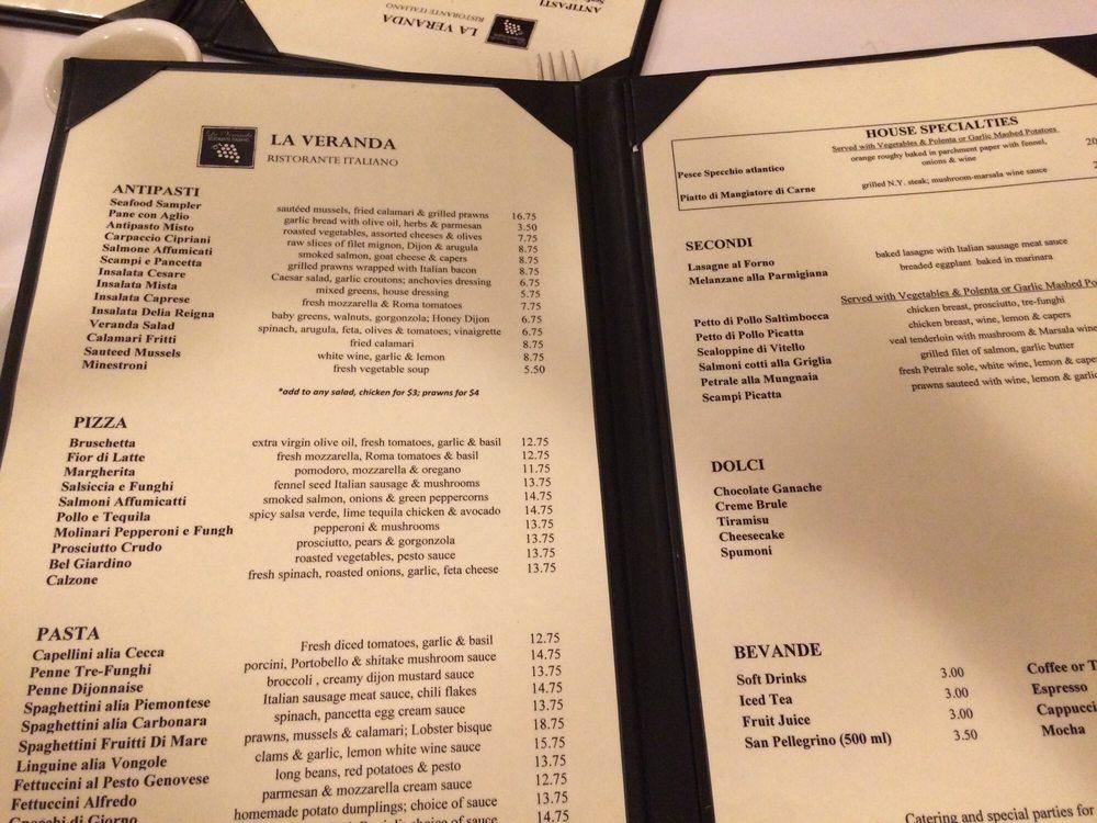 Menu at La Veranda Ristorante Italiano restaurant, Pittsburg