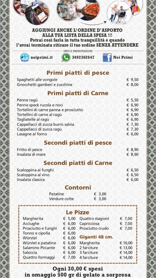 Menu at Noi Primi restaurant, Comacchio