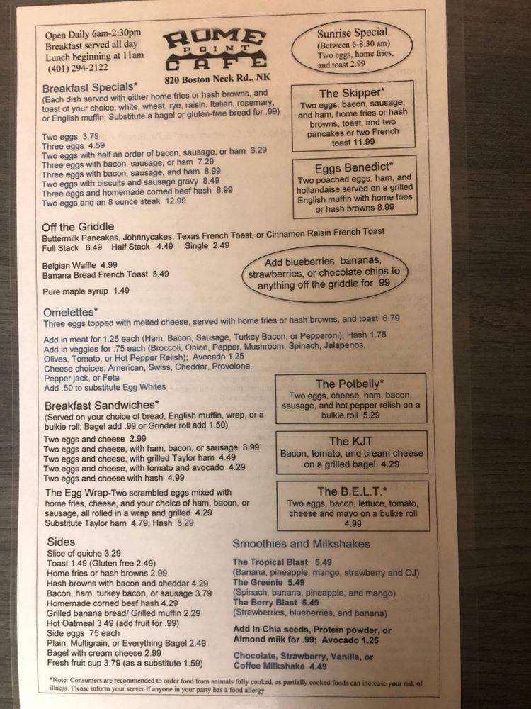 Menu at Rome Point Café cafe, North Kingstown