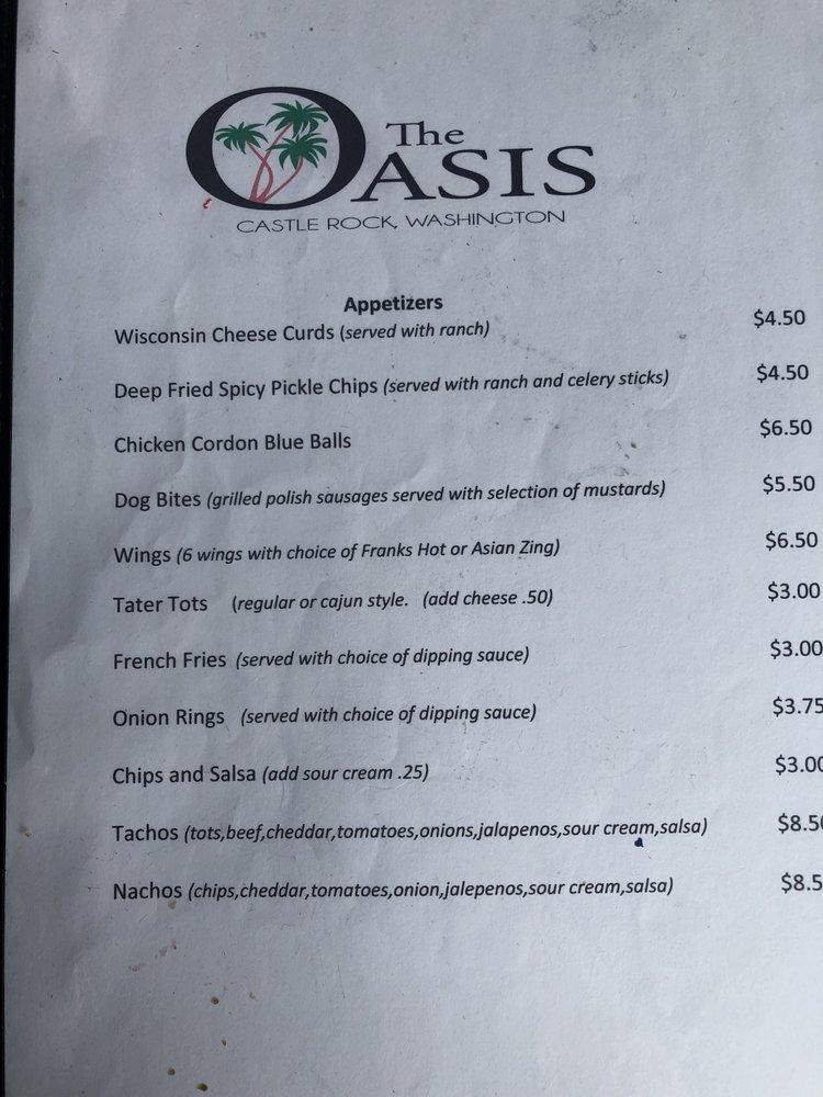 Menu at The Oasis Bar and restaurant Castle Rock Wa, Castle Rock