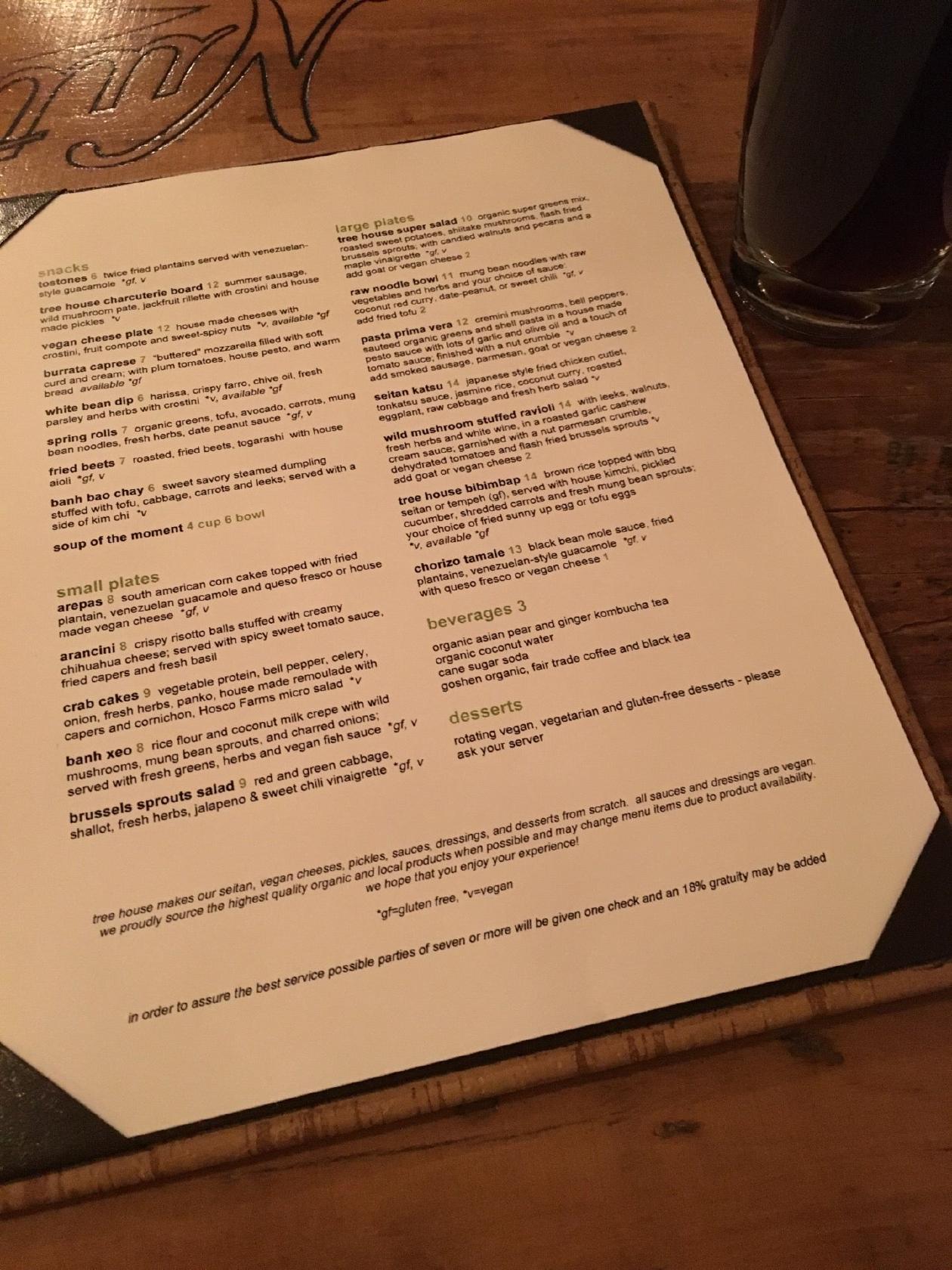 Menu at Tree House Restaurant, St. Louis