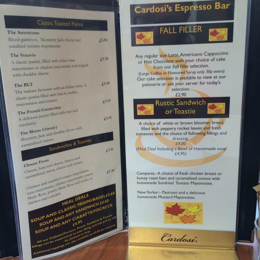 Menu at Cardosi's Espresso Bar, Paisley, 65 High St