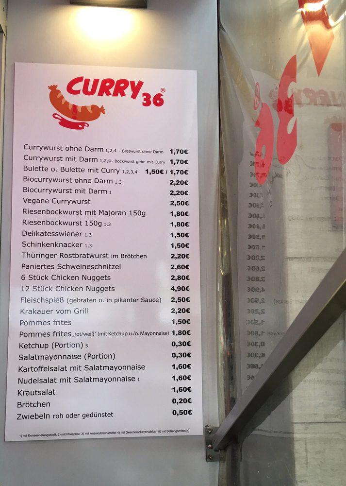 Menu at Curry 36 pub & bar, Berlin, Mehringdamm 36