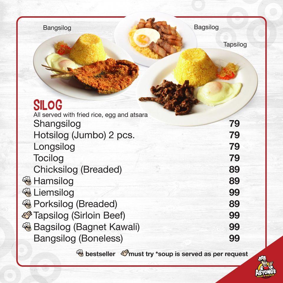 Menu at Asyong's Sizzling and Tapsi House restaurant, Marilao, M ...