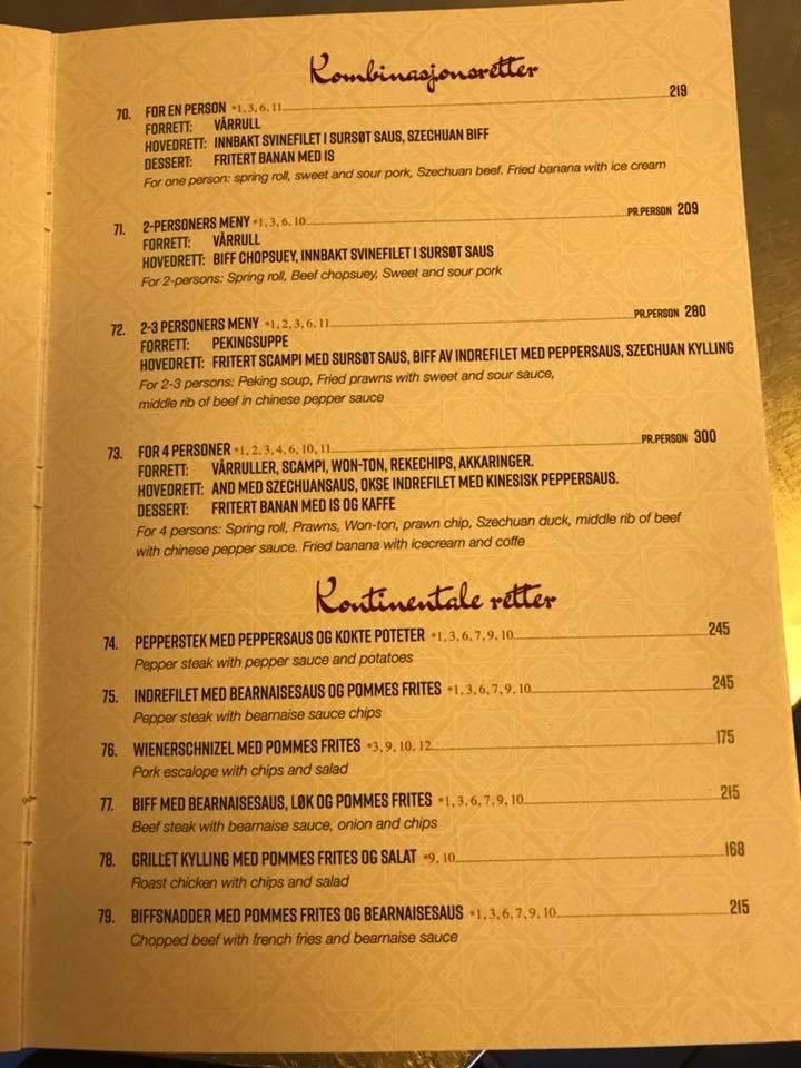 Menu at Chang Ching House restaurant, Kongsvinger