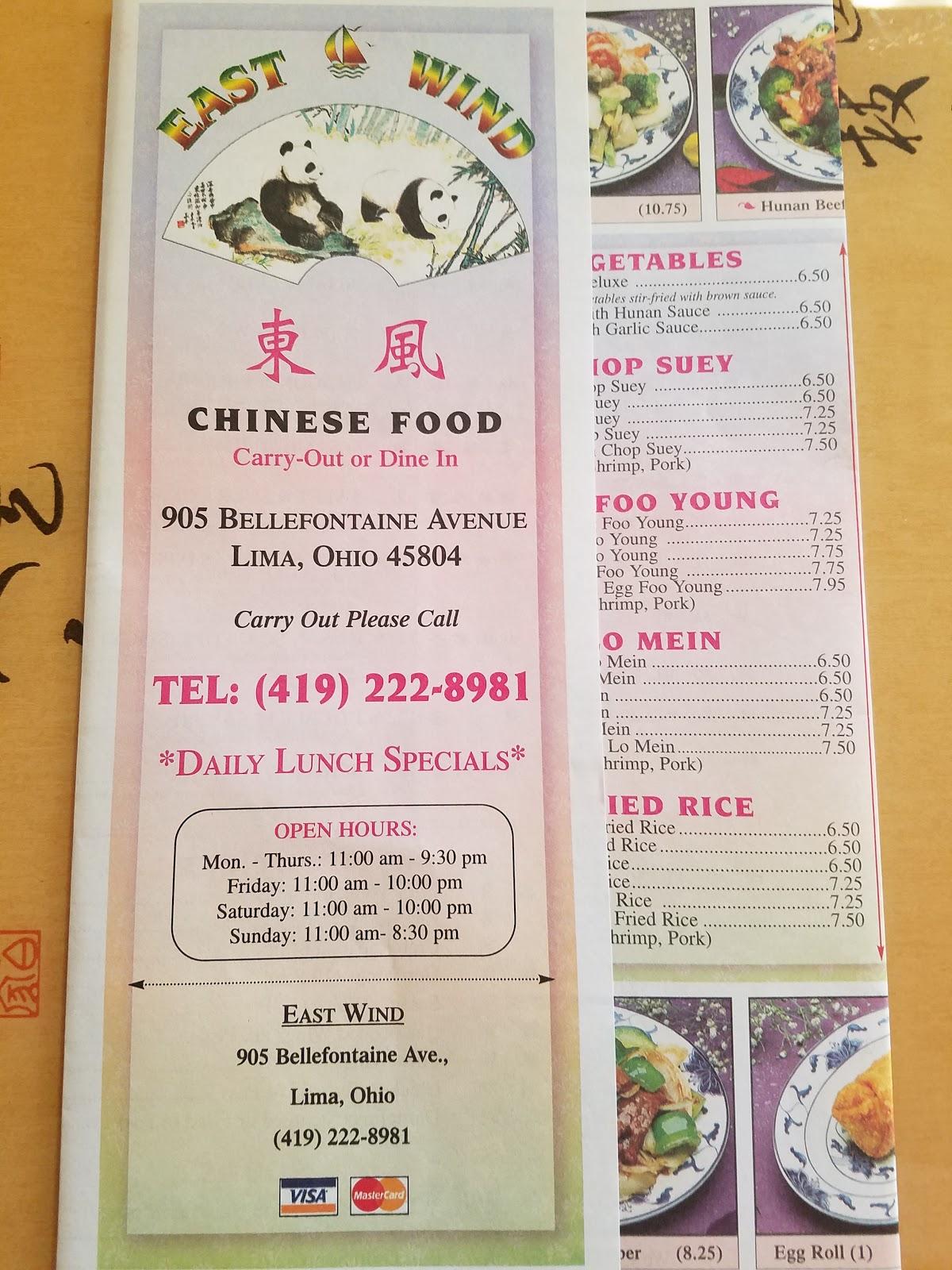 Menu at East Wind restaurant, Lima