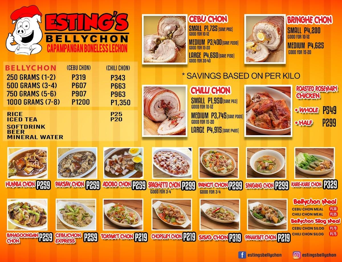 Menu at Esting's Bellychon Porac Pampanga restaurant, Porac