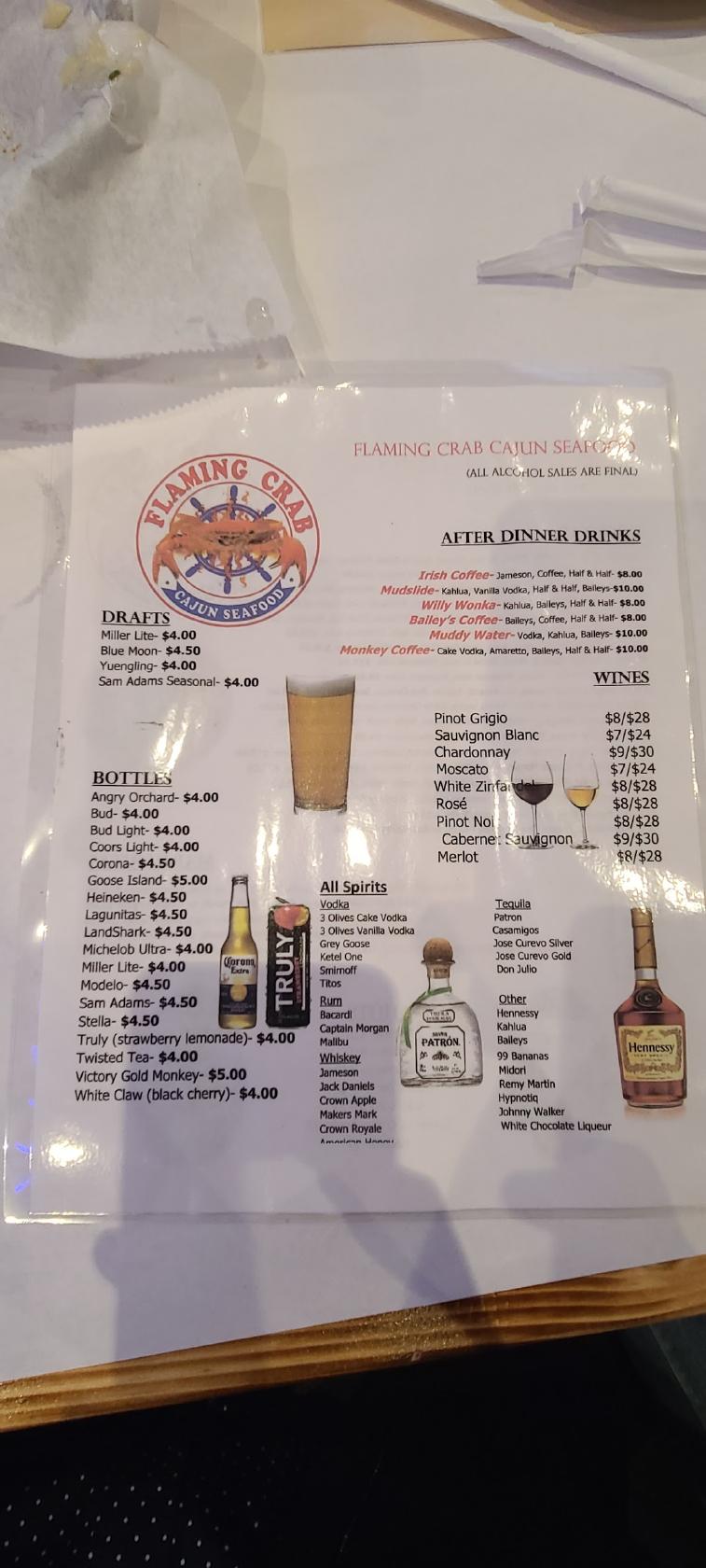 Menu at Flaming Crab Wilkes-Barre, Wilkes-Barre Township