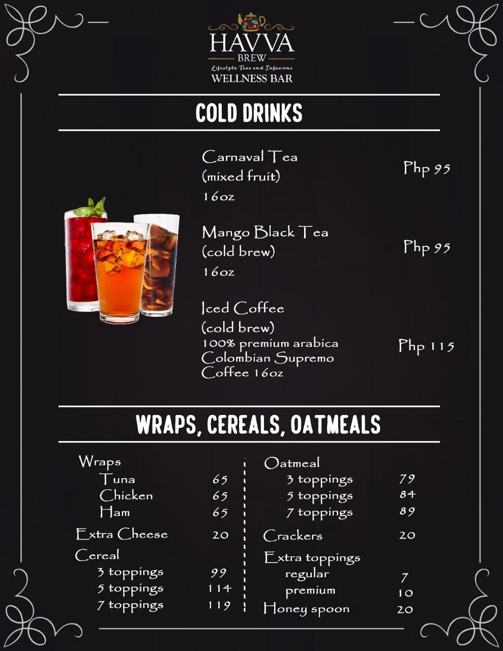 Menu at Havva Brew Wellness Bar, Makati