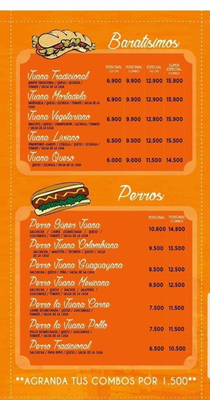 Menu at Juana Cubana restaurant, Pasto