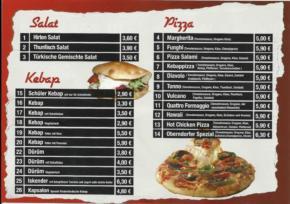 Menu at Akin Imbiss restaurant, Oberndorf bei Salzburg