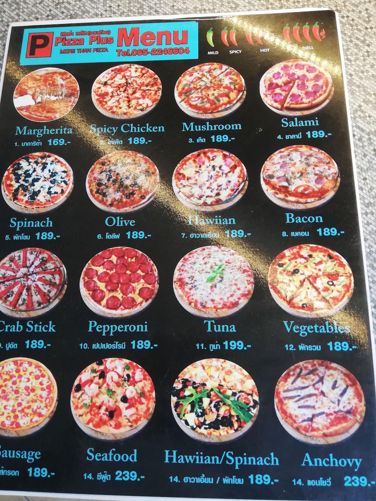 Menu at Pizza Plus jomtien Beach road restaurant, Pattaya City
