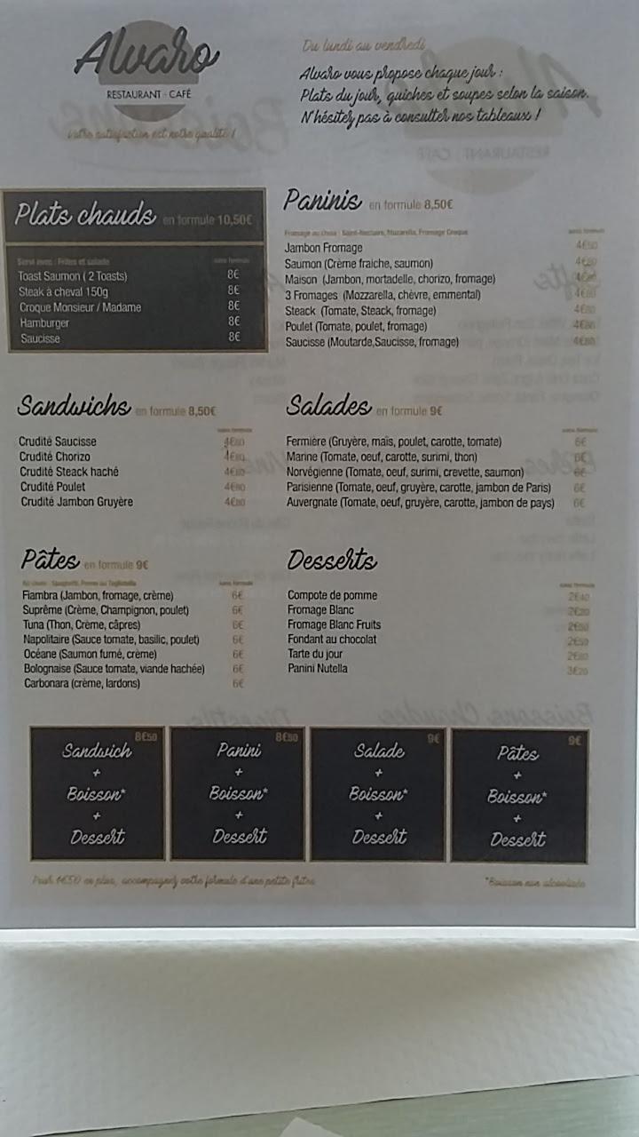 Menu at Restaurant Alvaro, Nanterre