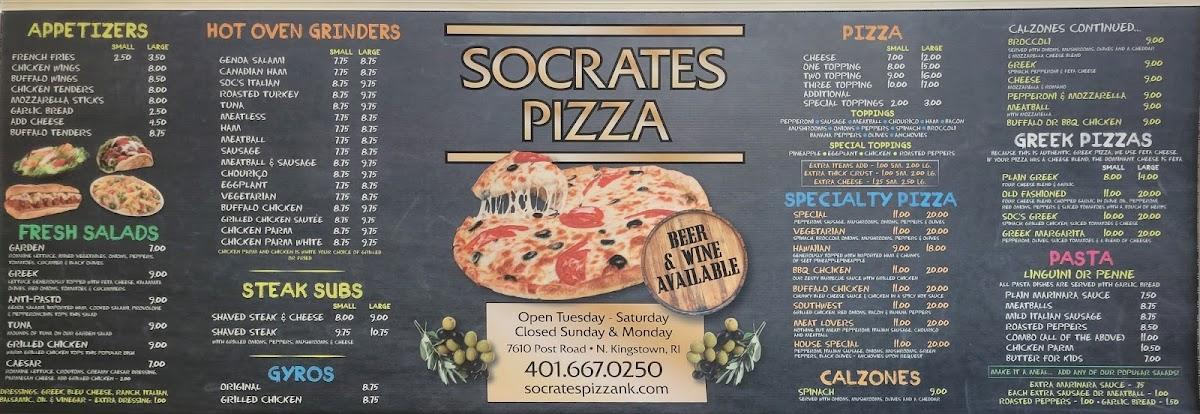 Menu at SOCRATES PIZZA pizzeria, North Kingstown