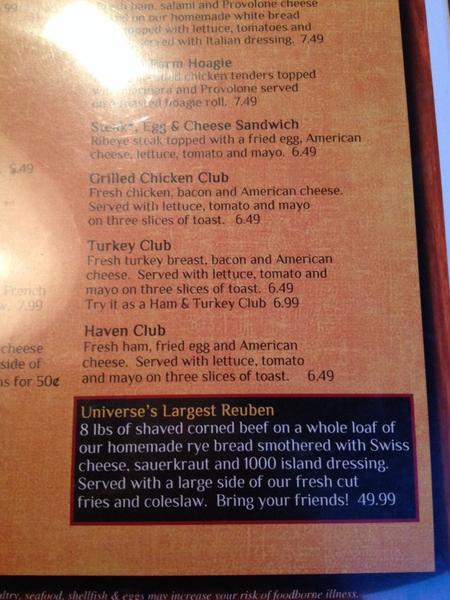 Menu at Haven Bar And Lounge, Johnstown