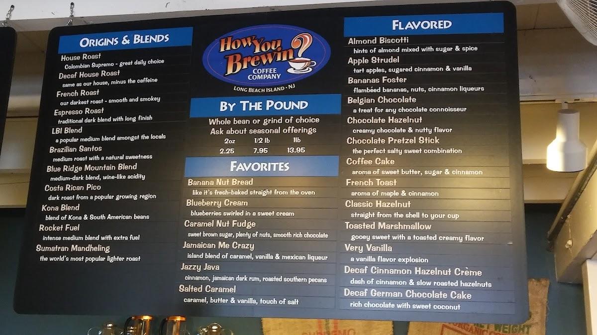 Menu at How You Brewin Coffee Company cafe, Surf City