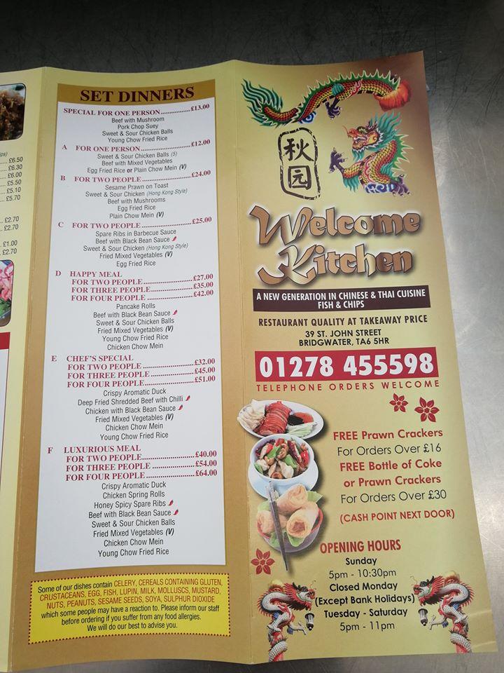 Menu at Welcome Kitchen fast food, Bridgwater