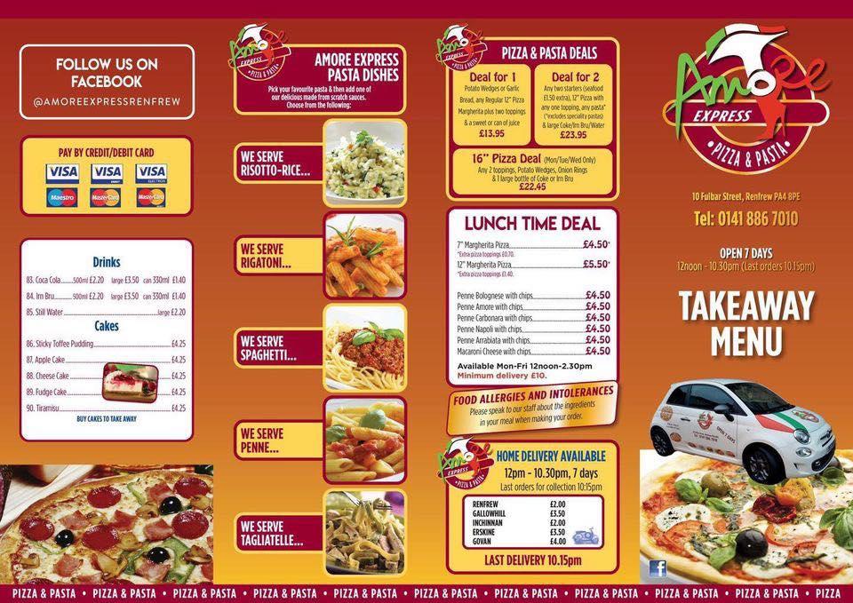 Menu at Amore Express restaurant, Renfrew