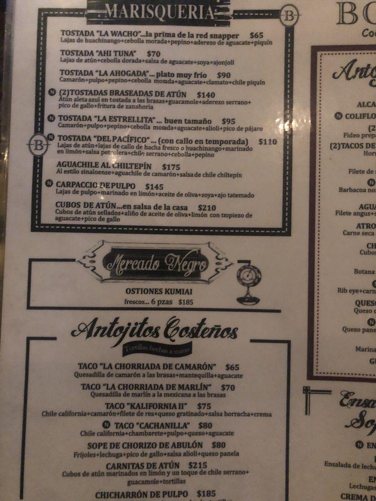 Carta de parrilla BODEGA 8, Tijuana, Blvd. Agua Caliente 10387