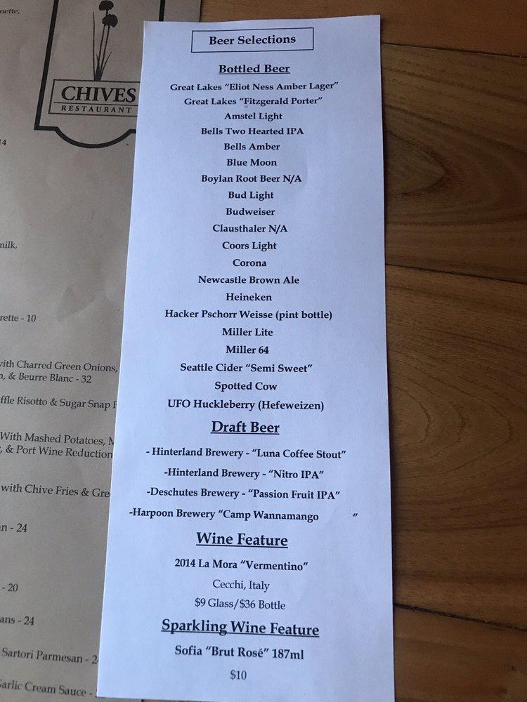 Menu at Chives Restaurant, Suamico