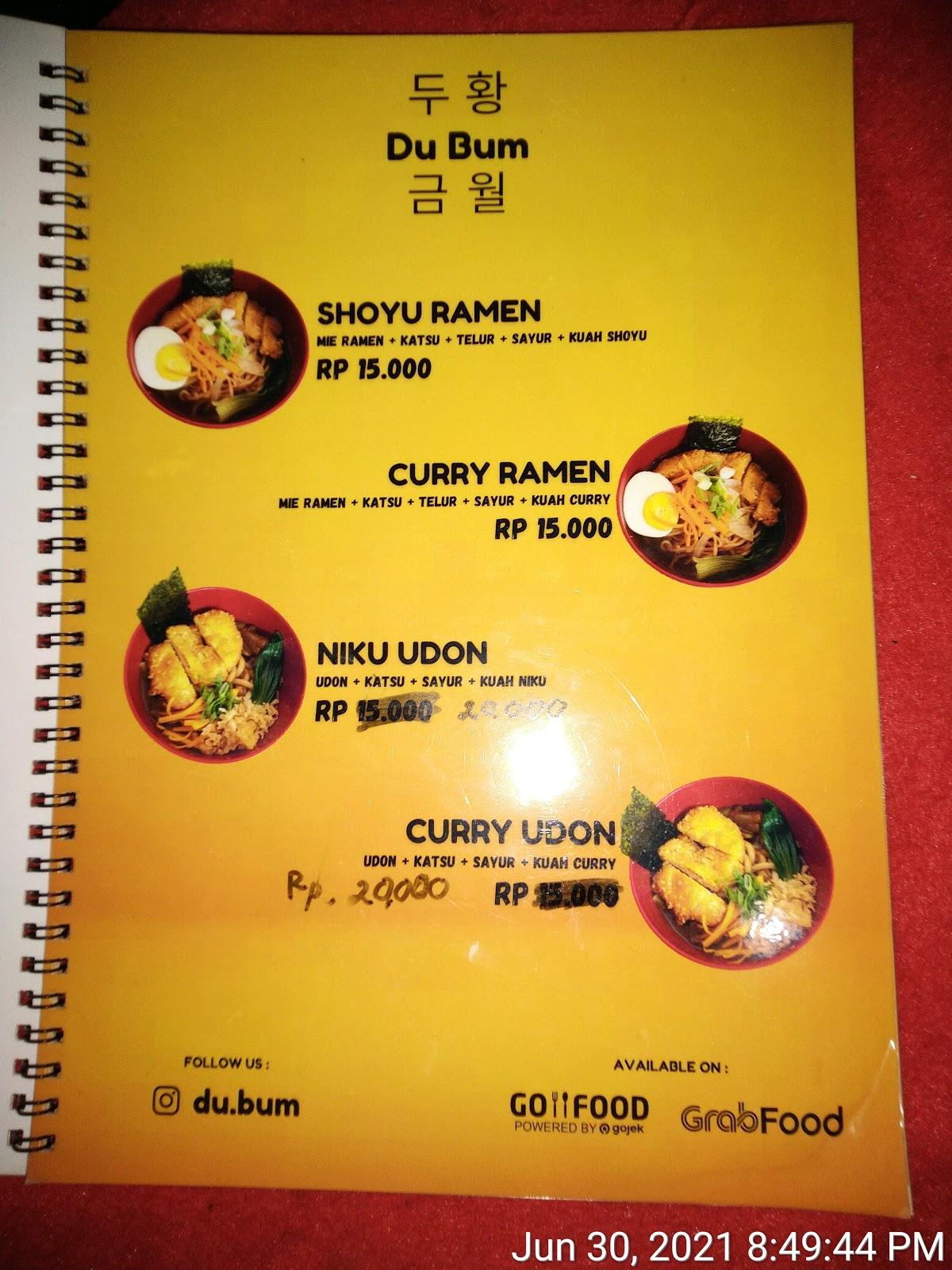 Menu at Du Bum (Kedai Makanan Korea dan Makanan Jepang Spesialis Ramen ...