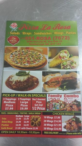 Menu at Pizza La Rosa pizzeria, Toronto, Lawrence Ave E