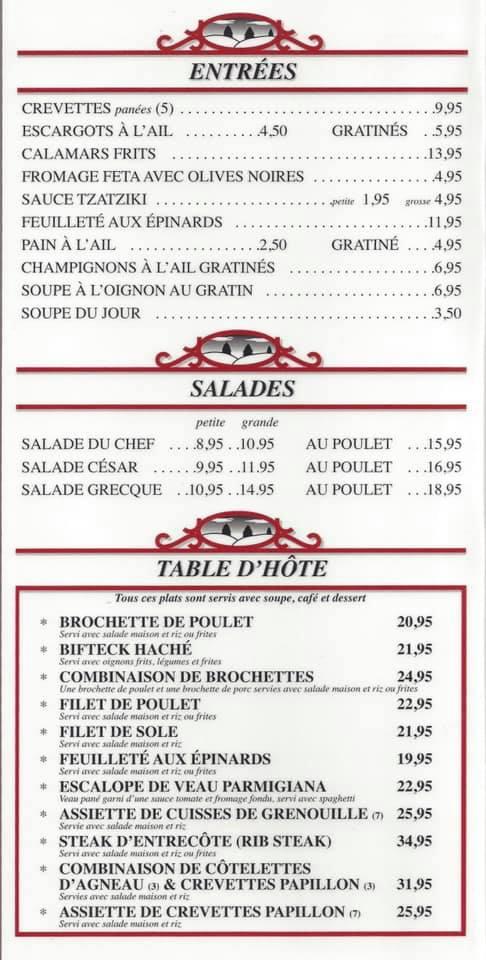 Menu au Restaurant le Villageois VAL-DAVID, Val-David