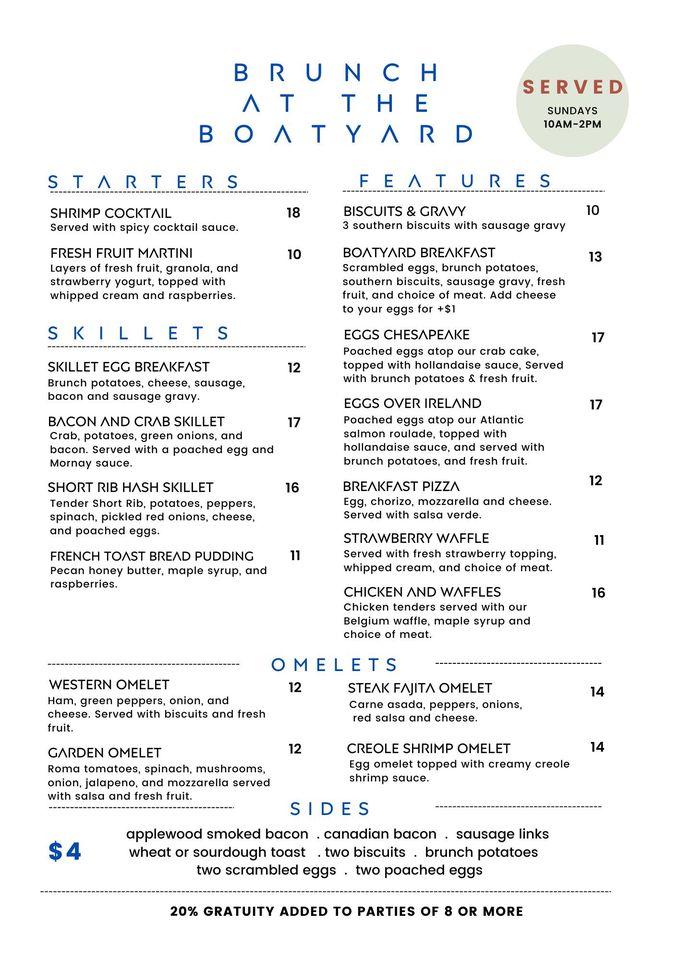 Menu at Rick's Café Boatyard pub & bar, Indianapolis