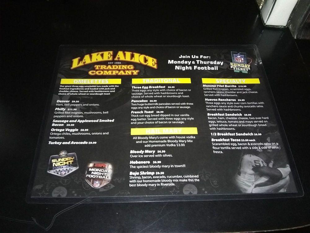 Menu at Lake Alice Trading Co. pub & bar, Riverside