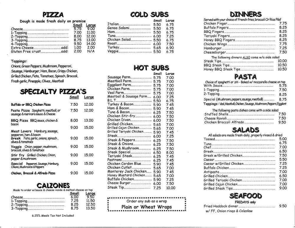 Menu at Main Street Pizza pizzeria, Upton