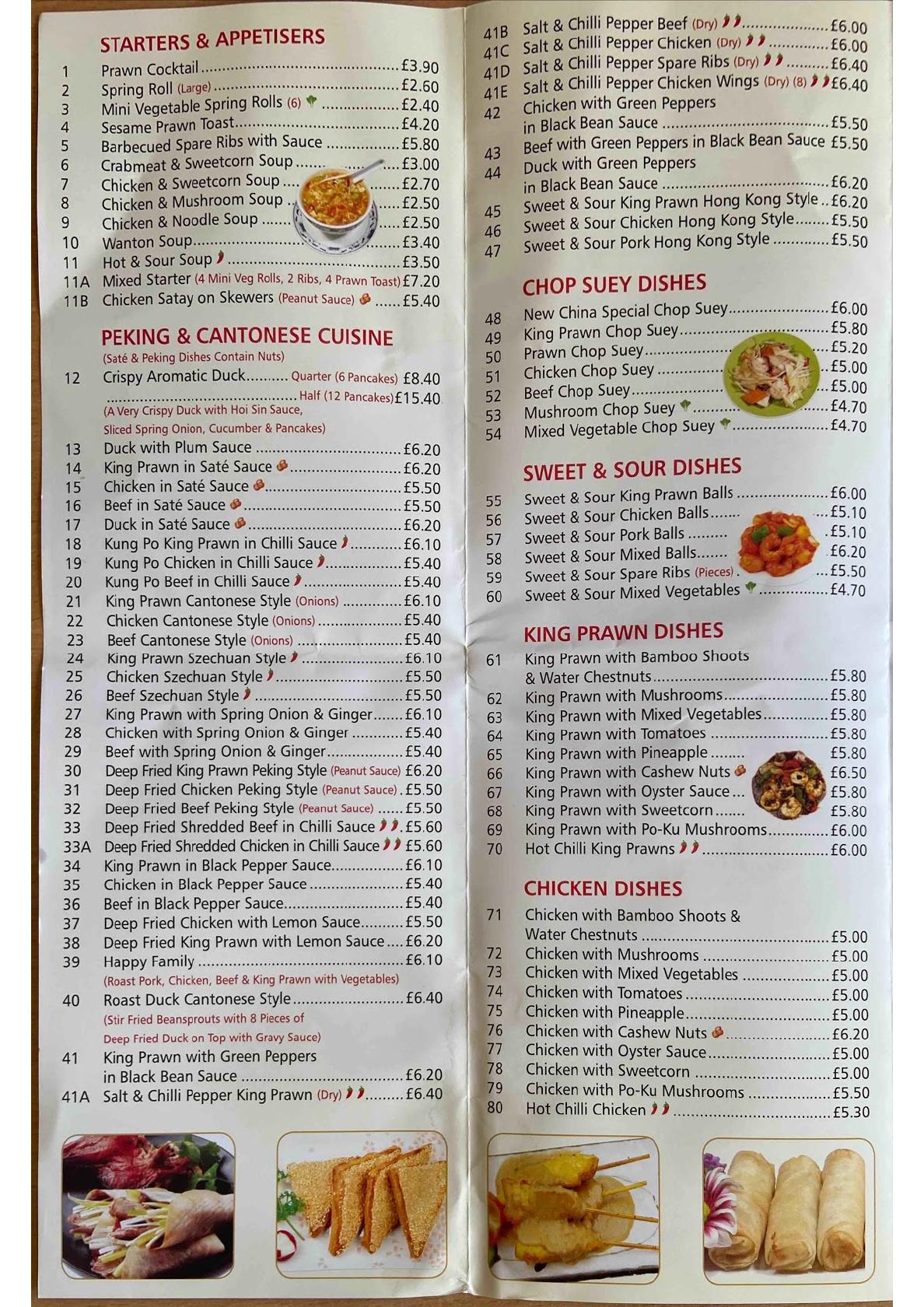 Menu at New China restaurant, Norwich