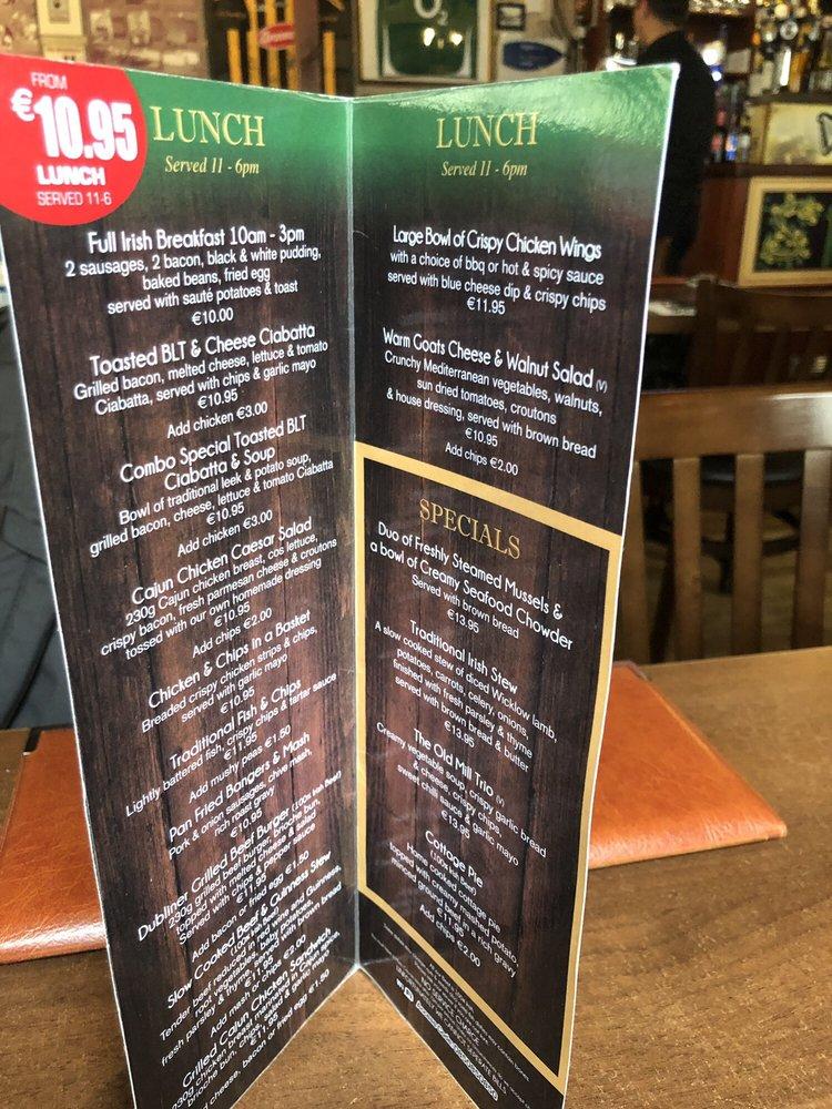 Menu at The Old Mill pub & bar, Dublin, 14 Temple Bar Square